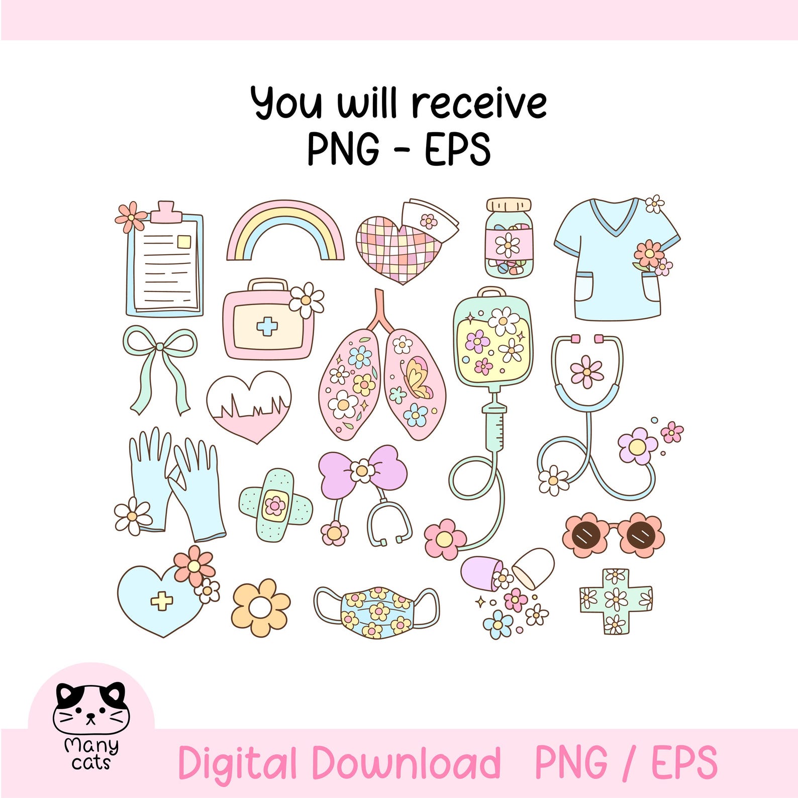 Flower Nurse Life Clipart Pastel Spring Nurse Png Medical Clipart ...