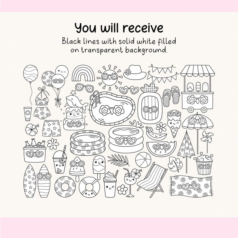 Doodle Pool Party Digital Stamp Doodle Summer Png Kids Birthday Party ...