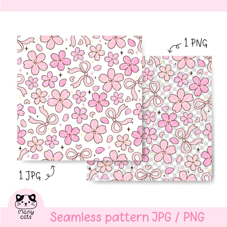 Coquette Cherry Blossom Seamless Pattern Pink Spring Pattern Sakura ...