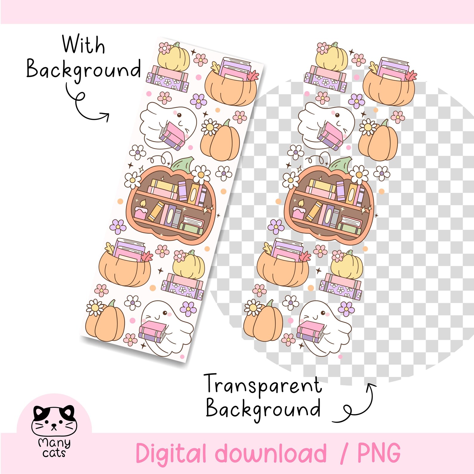 Pumpkin Ghost Reading Bookmark Png Bookish Ghost Bookmarks Digital ...