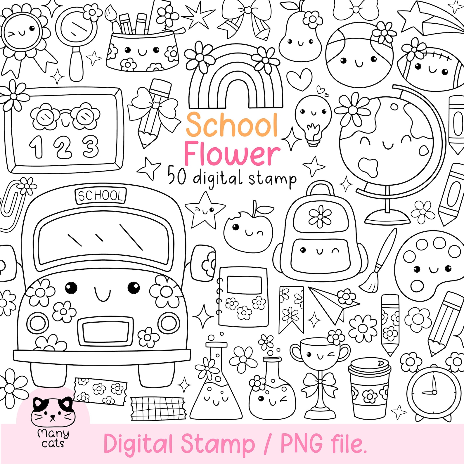School Flower Digital Stamp Doodle Back to School Stamp Positive Vibe ...