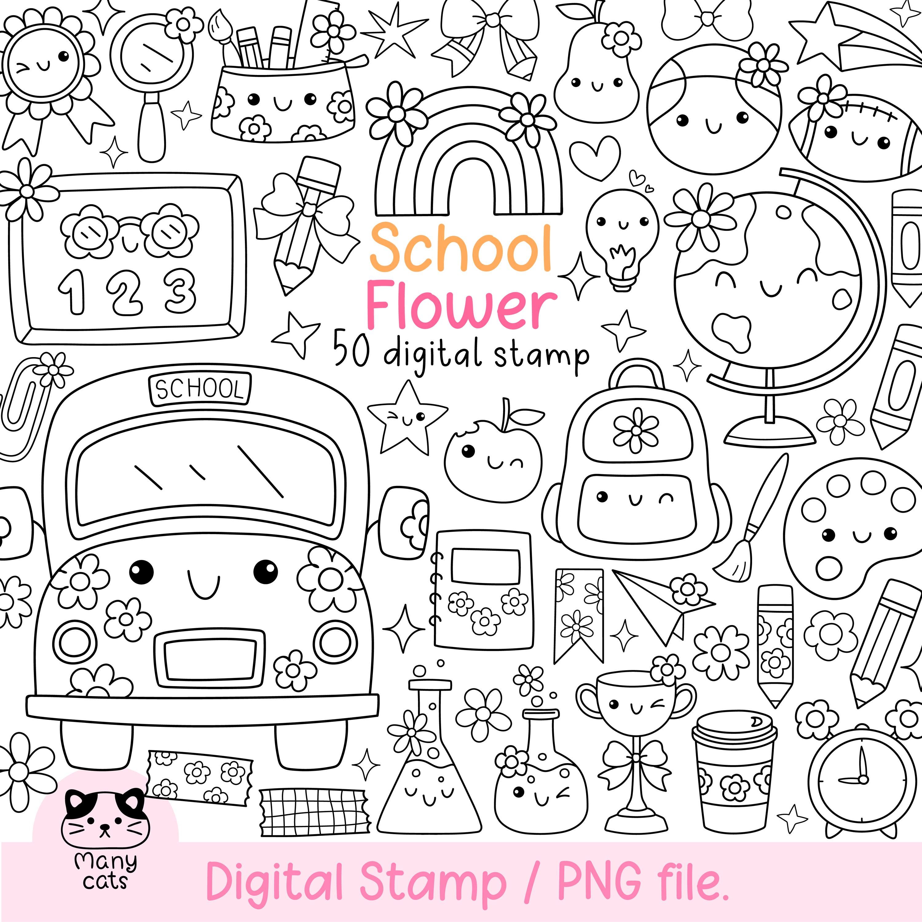 School Flower Digital Stamp Doodle Back to School Stamp Positive Vibe ...