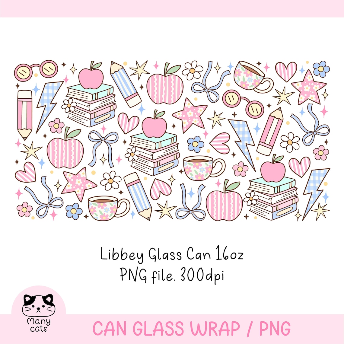 Preppy Teacher Floral 16oz Libbey Glass Can Wrap Png Teach Love Inspire ...