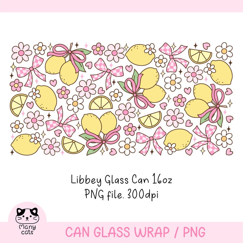 Preppy Lemon Floral 16 Oz Libbey Can Wrap PNG (digital Download) - Etsy