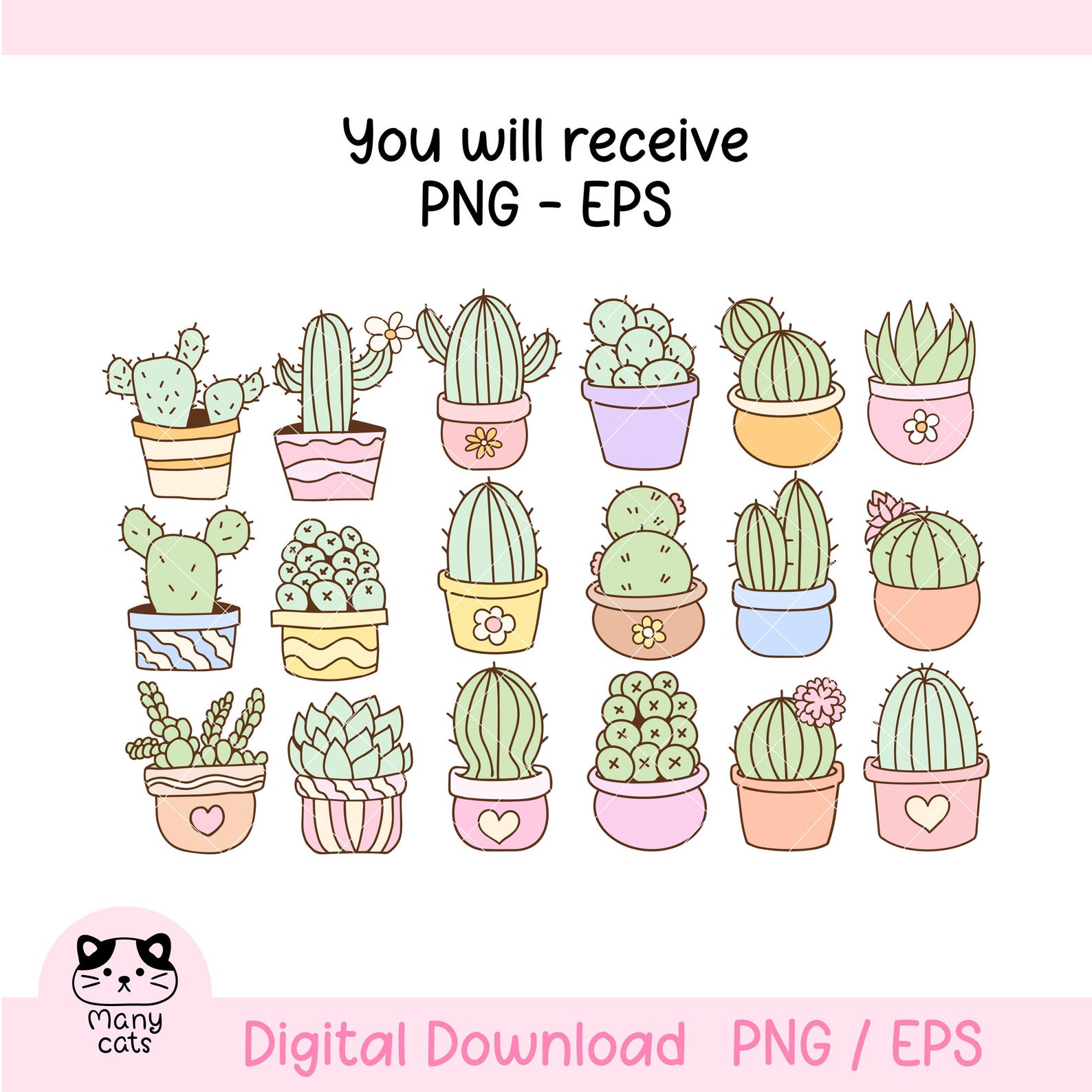 Cactus Clipart Pastel Cactus Png Succulent Clipart Cactus in Pot Png ...