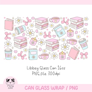 Girly Bookish 16oz Libbey Glass Can Wrap Png Book Lover Libbey Glass ...