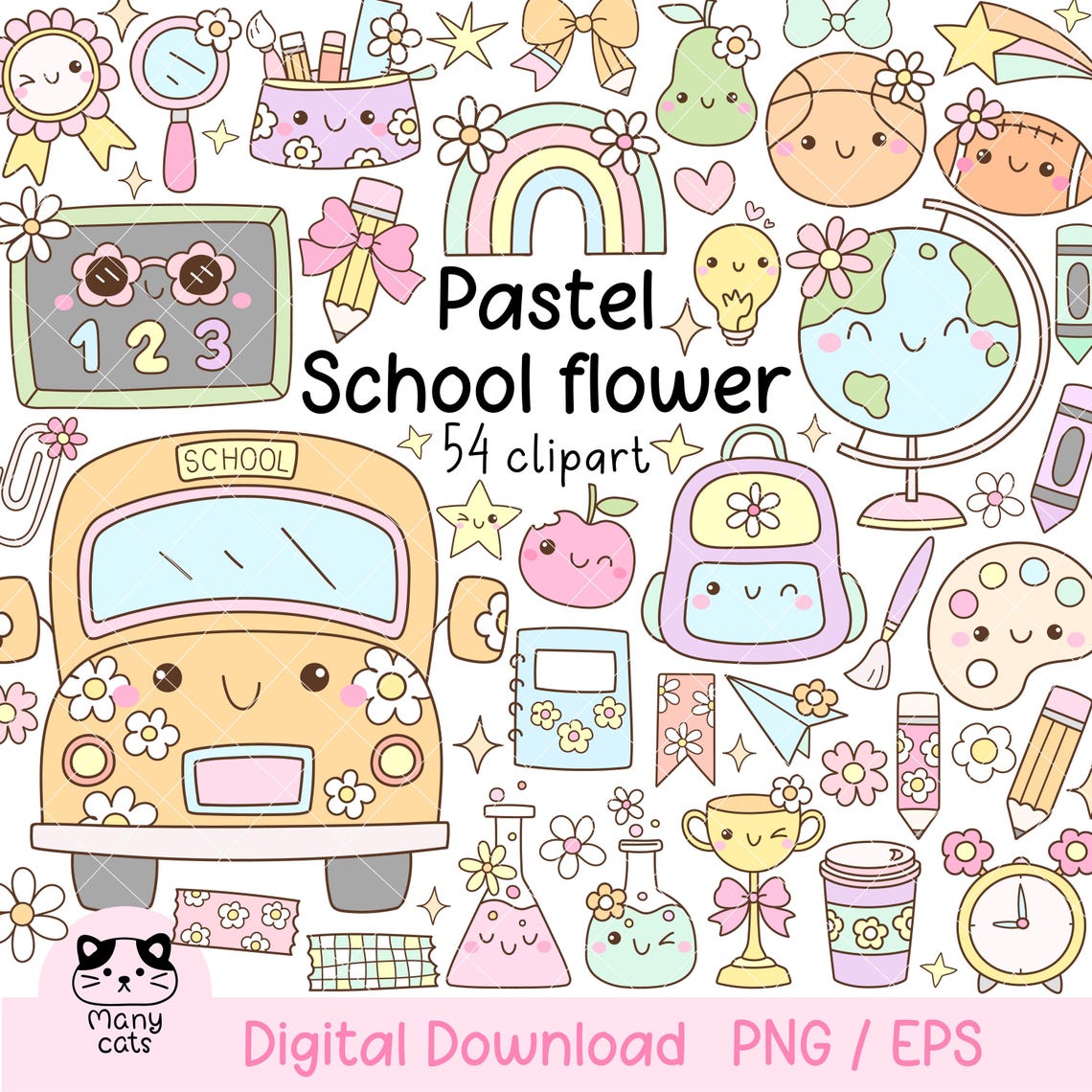 Pastel School Clipart Girly Teacher Png Back to School Png Education ...