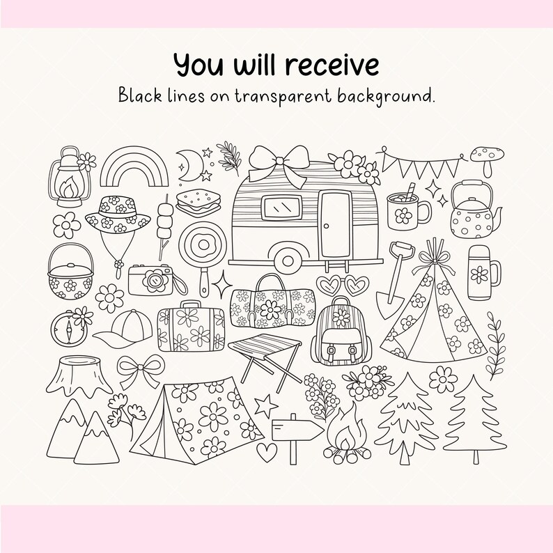 Girly Camping Digital Stamp Doodle Camping Colorig Travel Summer Camp ...
