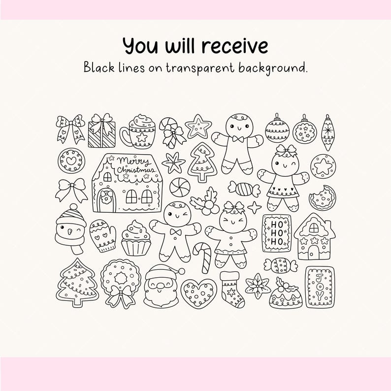 Doodle Christmas Cookies Digital Stamp, Christmas Gingerbread Coloring ...