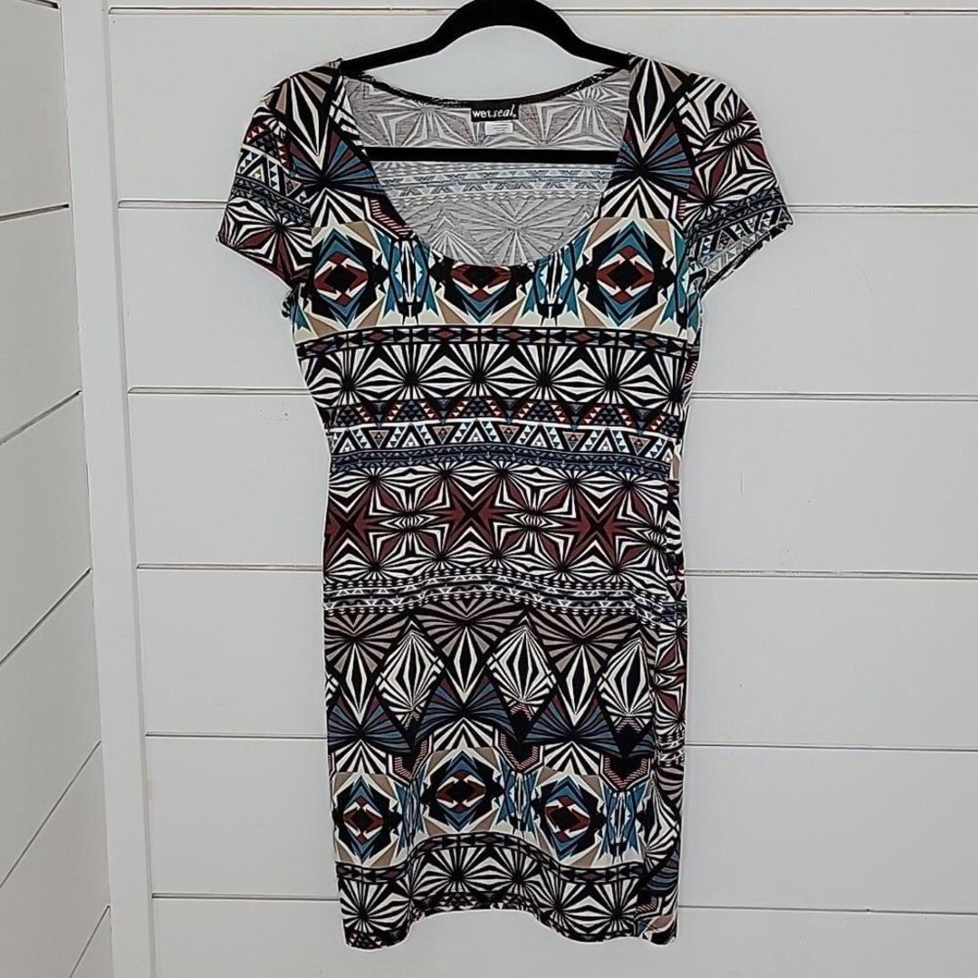 WET SEAL Large Aztec-like Mini Dress VINTAGE Y2k. Bodycon Rave Festival ...