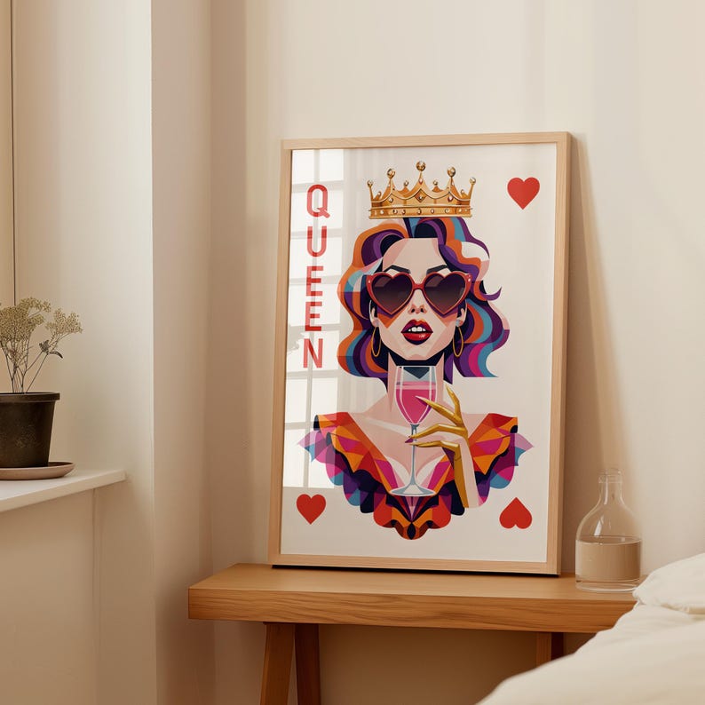 King & Queen of Hearts Art Print Set: Glam Playing Card Poster (digital ...