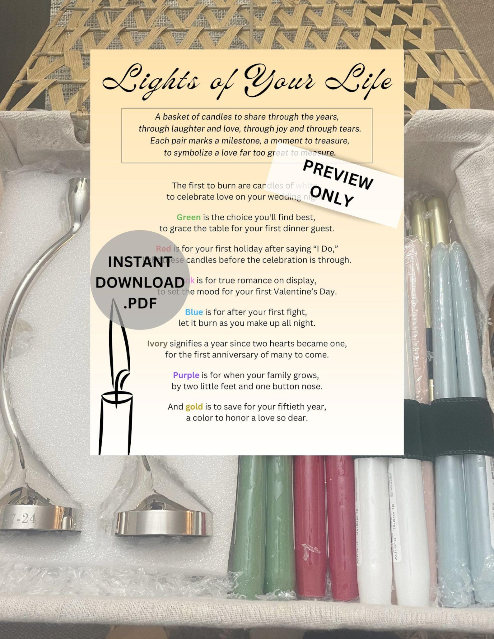 A Basket of Candles Wedding Gift Poem | Printable Card for Meaningful ...