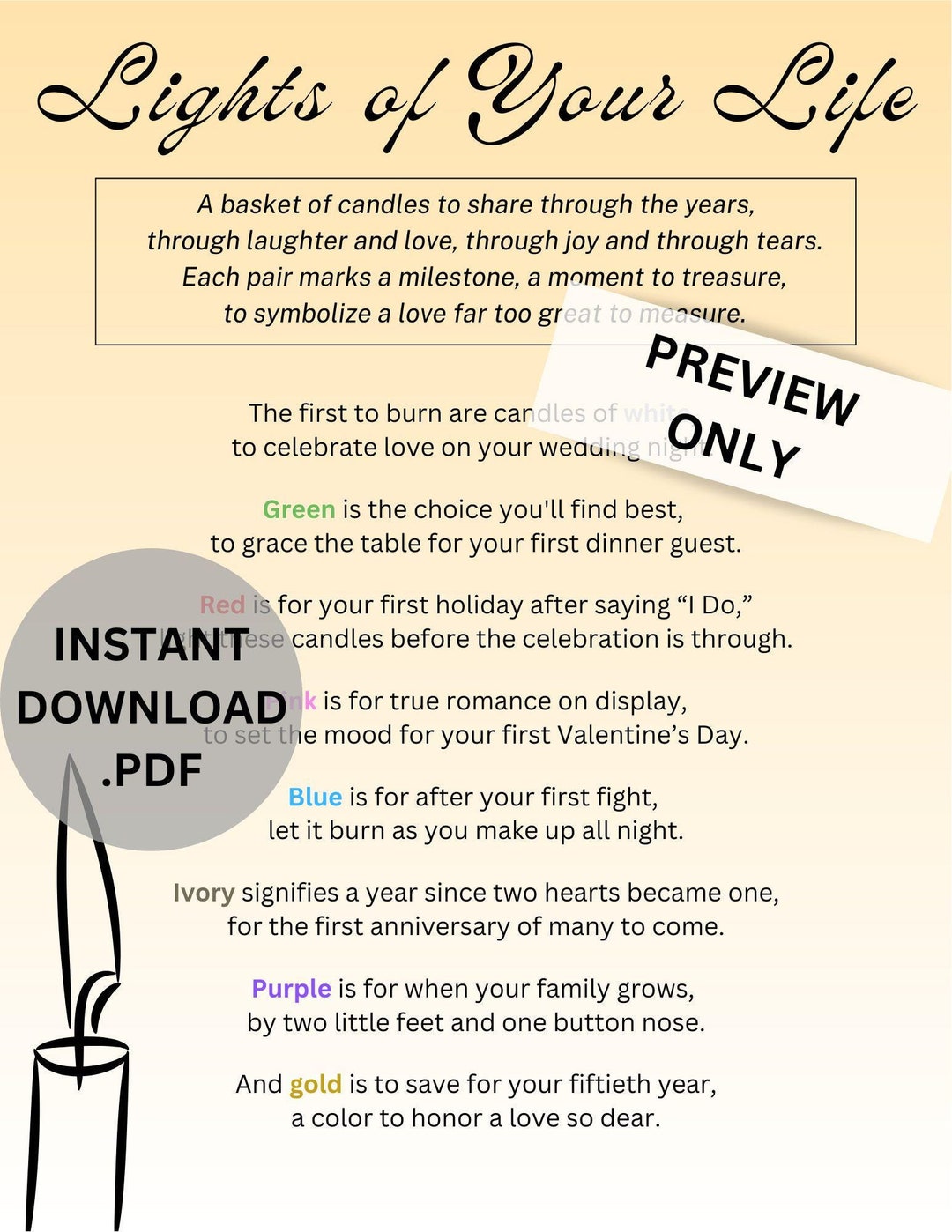 A Basket of Candles Wedding Gift Poem | Printable Card for Meaningful ...