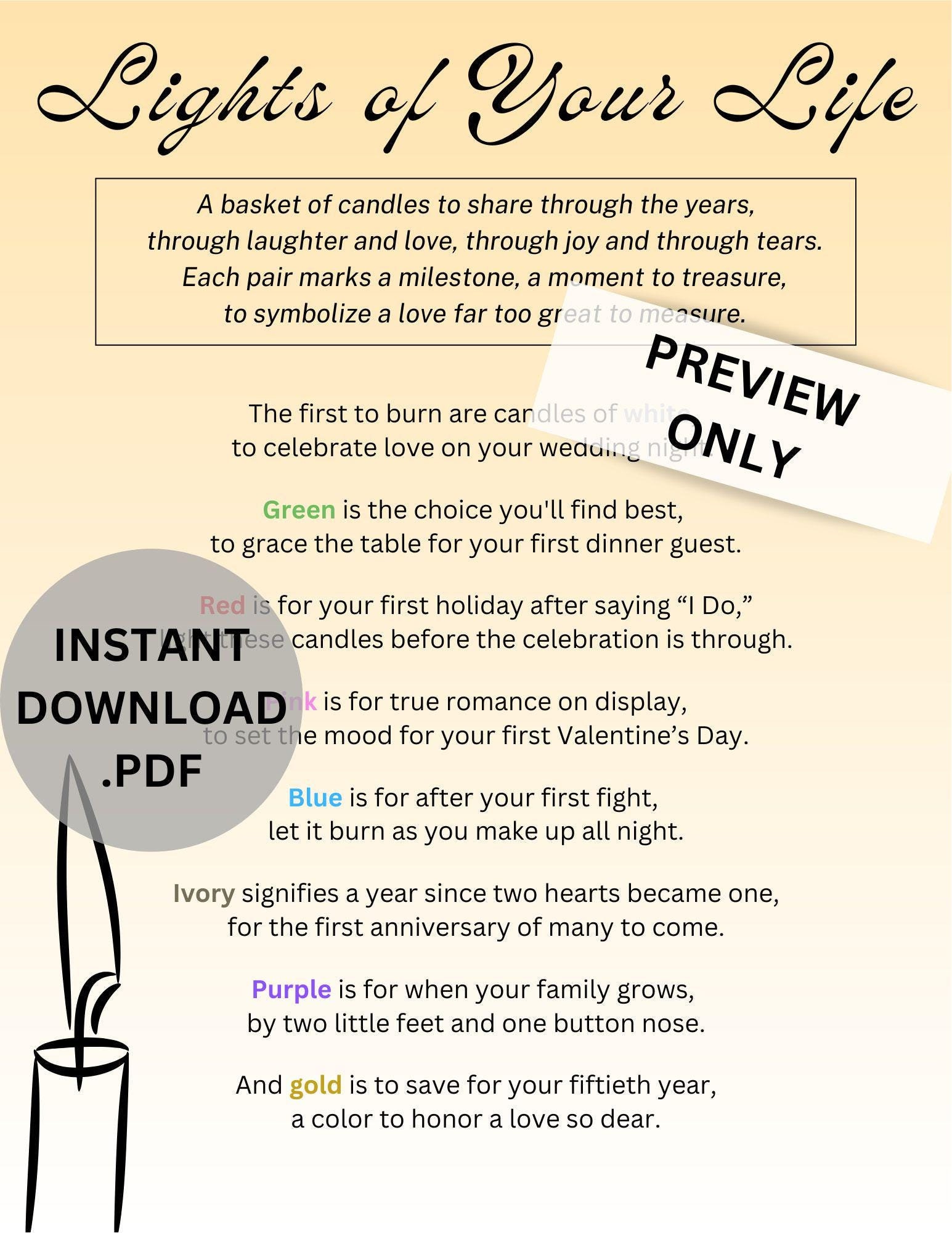 A Basket of Candles Wedding Gift Poem | Printable Card for Meaningful ...