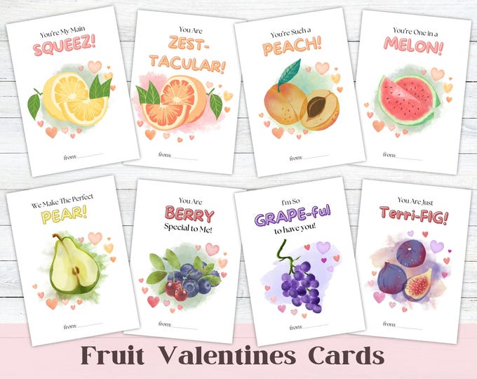 Fruit Printable Valentine Cards for Kids - Instant Download Classroom ...