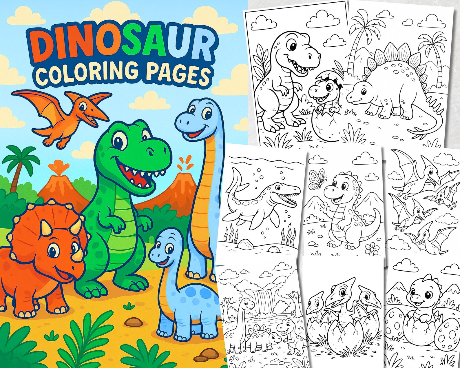 Dinosaur Coloring Pages for Kids: 50 Fun Printable Sheets (PDF Download ...