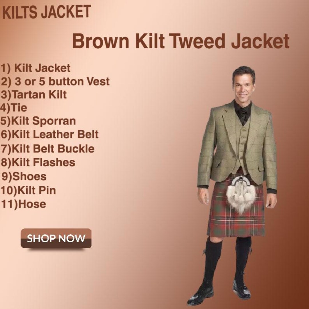 Brown Kilt Tweed Jacket Outfit Available in Various 50+ Tartan Colors ...