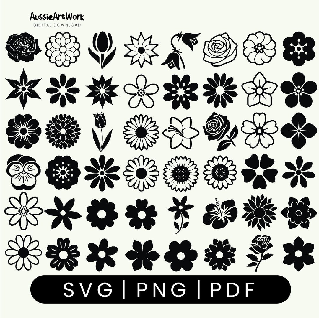 Cute Flower SVG Bundle,gardening Flower Icon Svg,flat Flowers Clipart ...