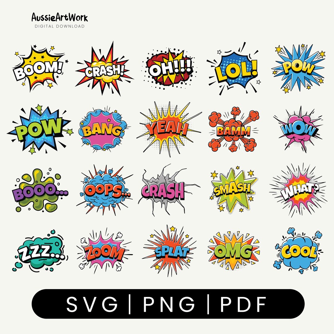 Bundle of Comic Style Action Bubbles, Comic Cartoon Style, Birthday ...