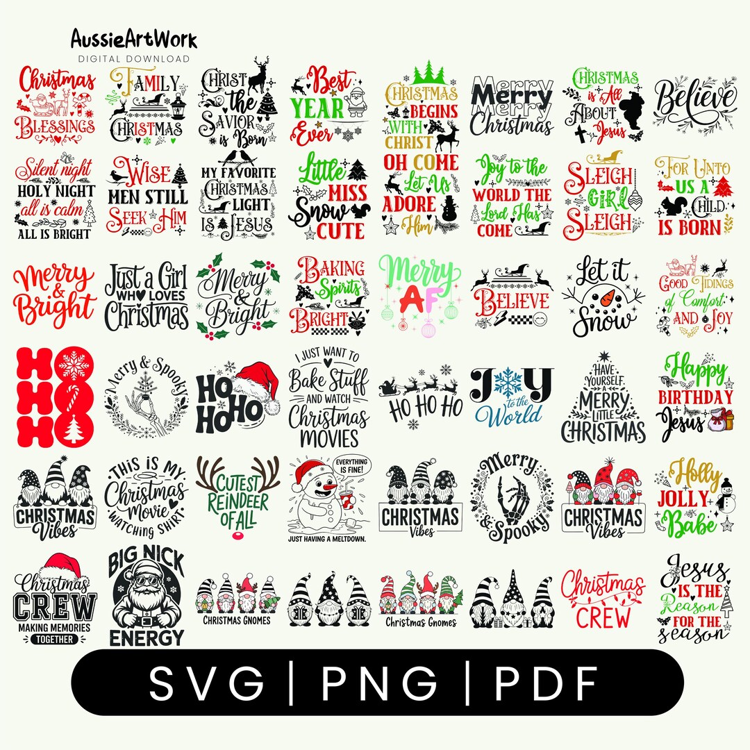 Merry Christmas Text Svg Bundle, Christmas Quote Svg, Holiday Lettering ...