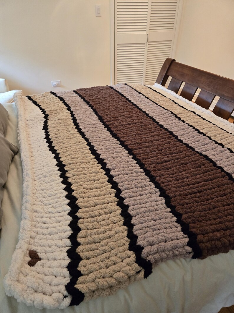 Chunky Knit Couch Throw: Hand Knitted Coffee Color Blanket - Etsy