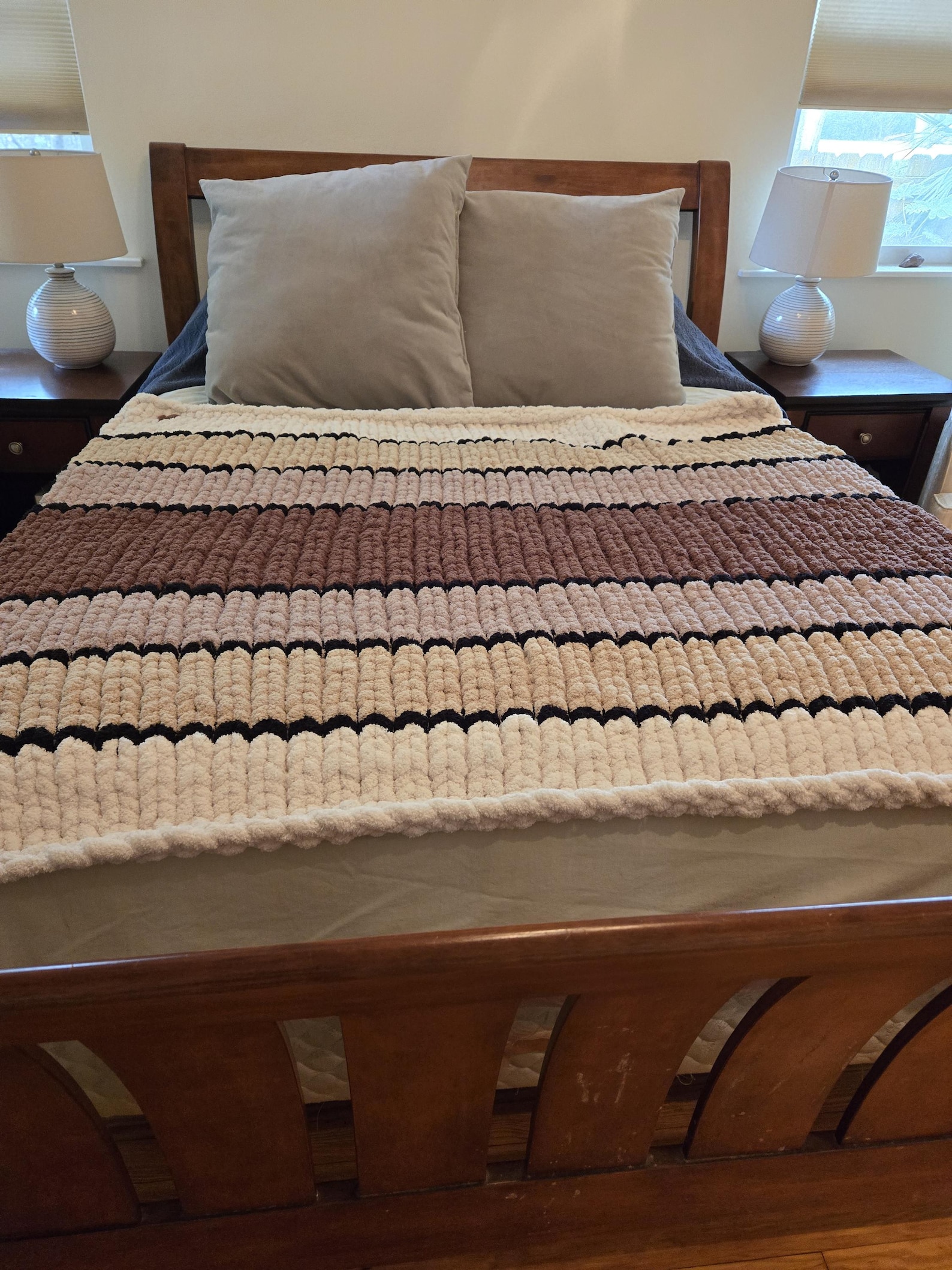 Chunky Knit Couch Throw: Hand Knitted Coffee Color Blanket - Etsy