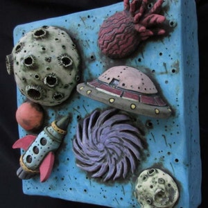 Ceramic Wall Hanging * Space Tile * Ceramic Rocket and Planets ...