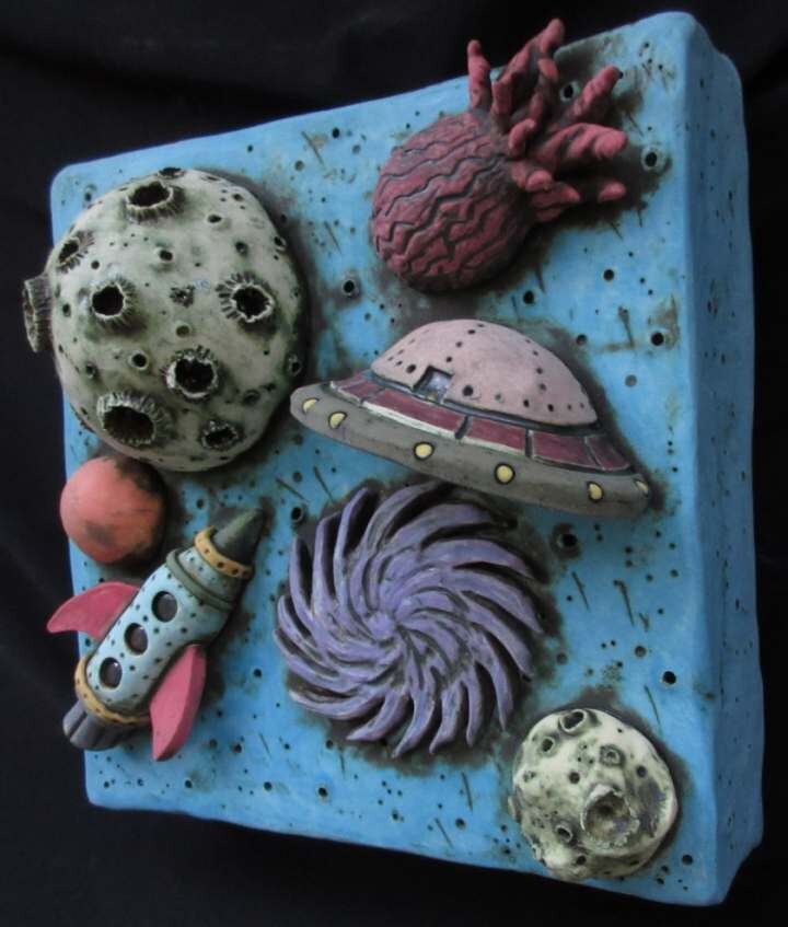Ceramic Wall Hanging * Space Tile * Ceramic Rocket and Planets ...