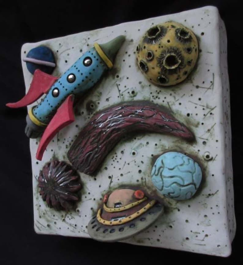 Ceramic Wall Hanging * Space Tile * Ceramic Rocket and Planets ...