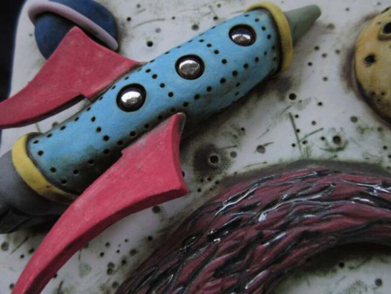 Ceramic Wall Hanging * Space Tile * Ceramic Rocket and Planets ...