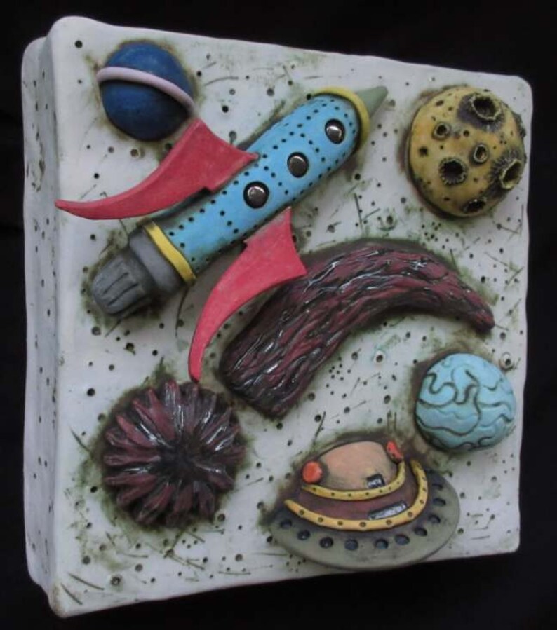 Ceramic Wall Hanging * Space Tile * Ceramic Rocket and Planets ...