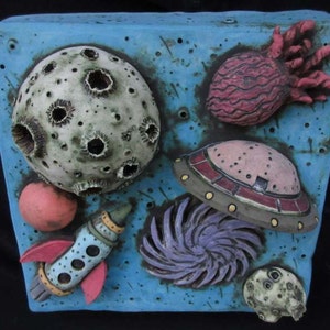 Ceramic Wall Hanging * Space Tile * Ceramic Rocket and Planets ...
