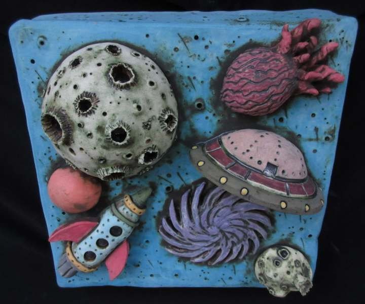 Ceramic Wall Hanging * Space Tile * Ceramic Rocket and Planets ...