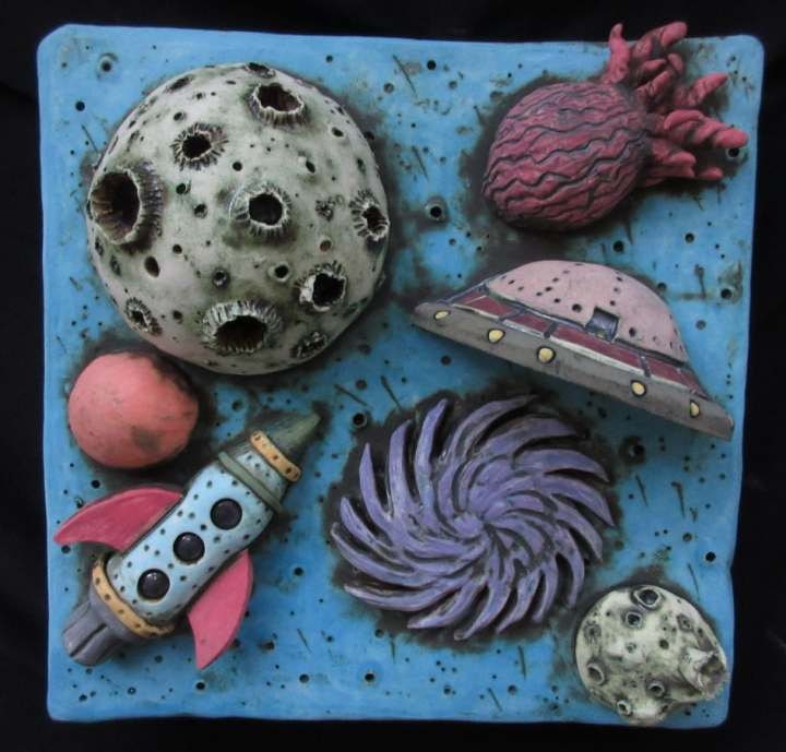 Ceramic Wall Hanging * Space Tile * Ceramic Rocket and Planets ...