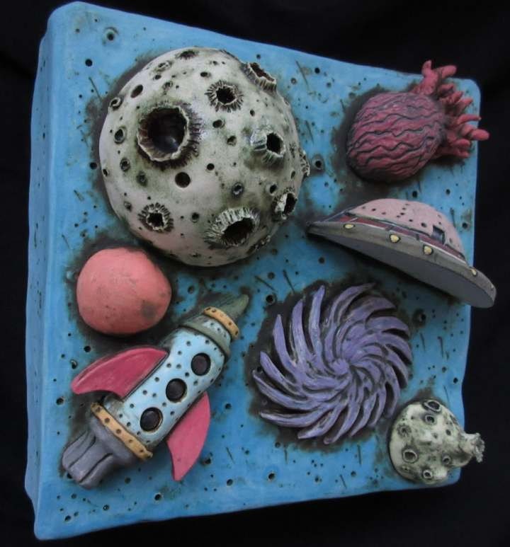 Ceramic Wall Hanging * Space Tile * Ceramic Rocket and Planets ...