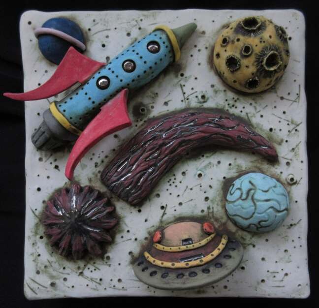 Ceramic Wall Hanging Space Tile Ceramic Rocket and Planets - Etsy