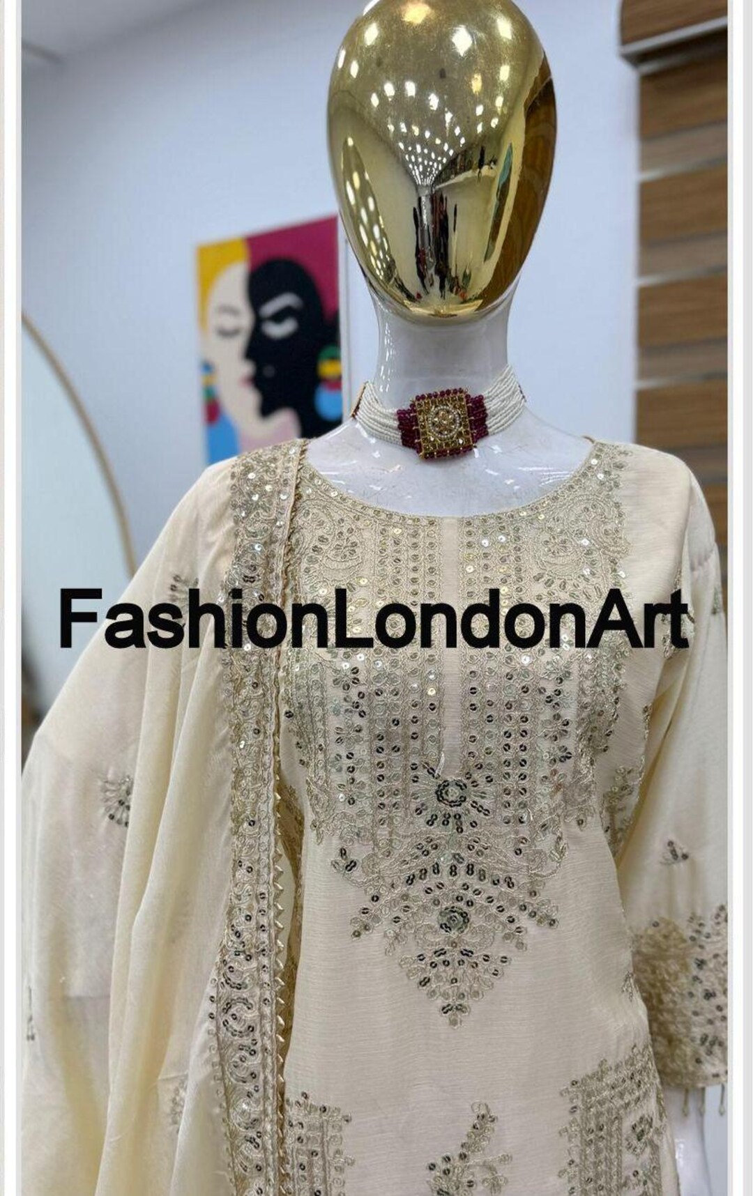 Pakistani Designer Cream Color Salwar Kameez With Dupatta for Women ...