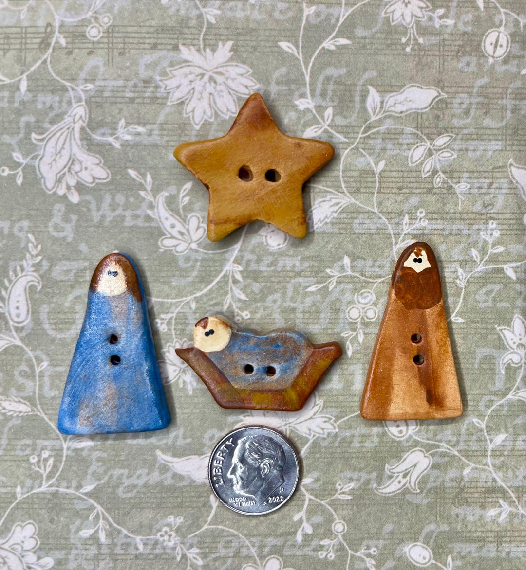 Nativity Buttons Primitive Clay Cross Stitch - Etsy