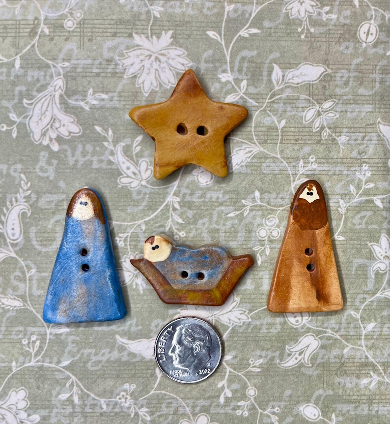 Nativity Buttons Primitive Clay Cross Stitch - Etsy