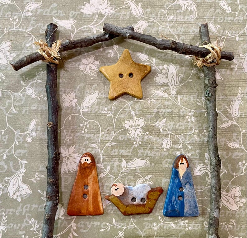 Nativity Buttons Primitive Clay Cross Stitch - Etsy