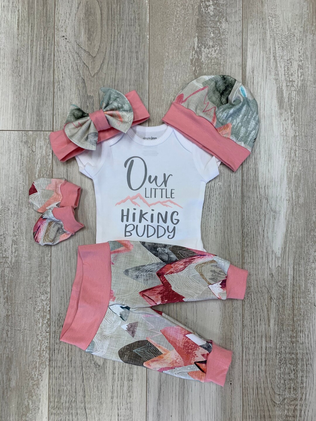Hiking Buddy Baby Girl Outfit: Pink Gray Newborn Set - Etsy