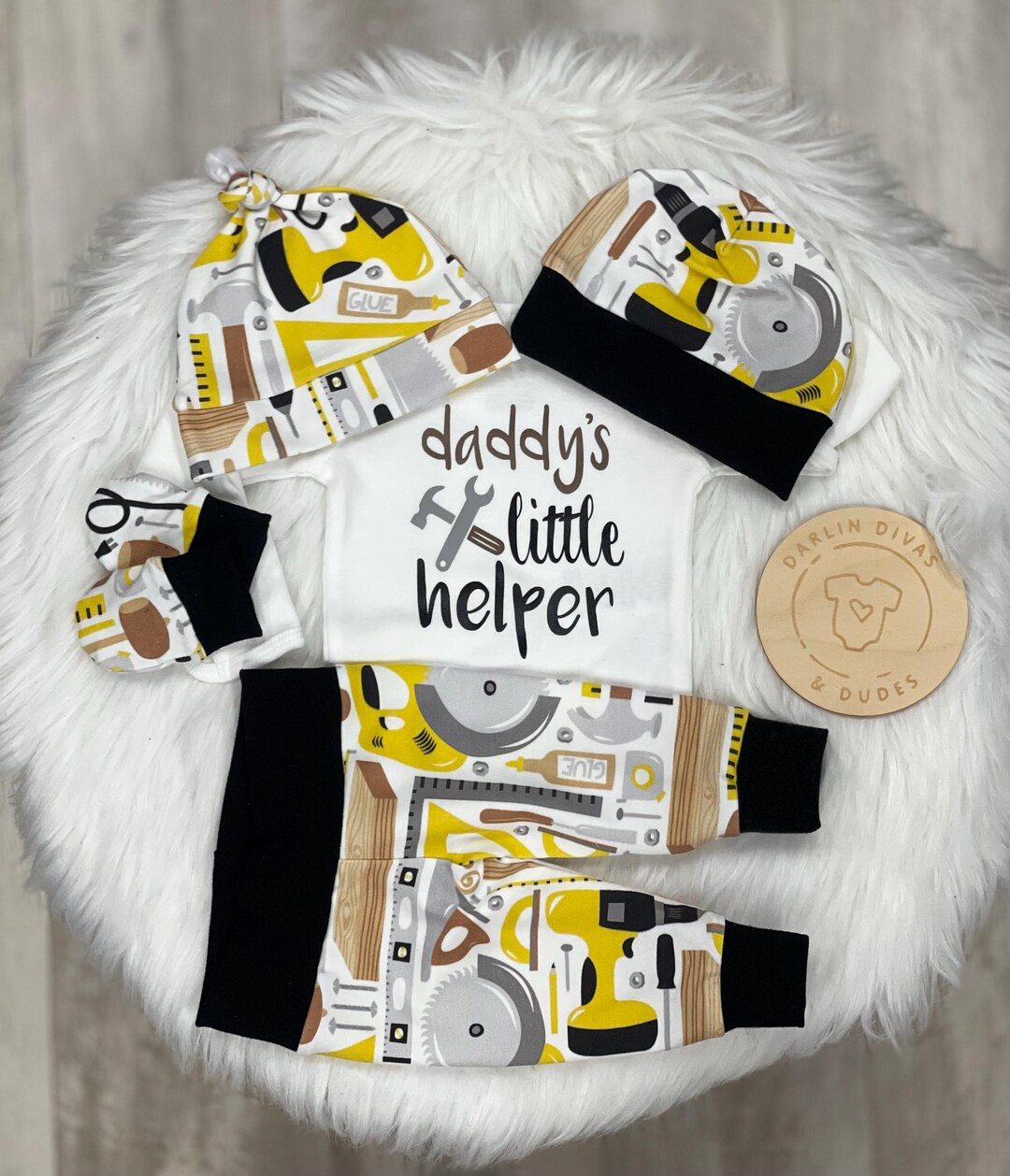Daddy's Little Helper Baby Outfit: Construction Theme Coming Home Set ...