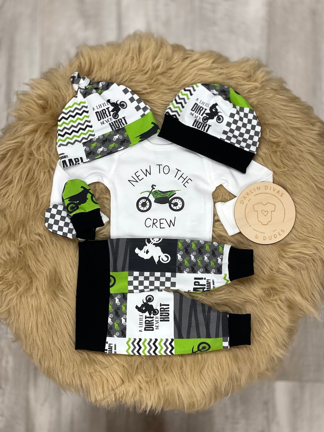 Motocross Lime Green Baby Boy Take Home Outfit, New to the Crew - Etsy