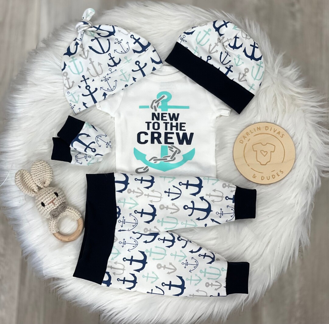Nautical Baby Boy Outfit: Anchor Bodysuit, Pants, Hat & Mittens - Etsy
