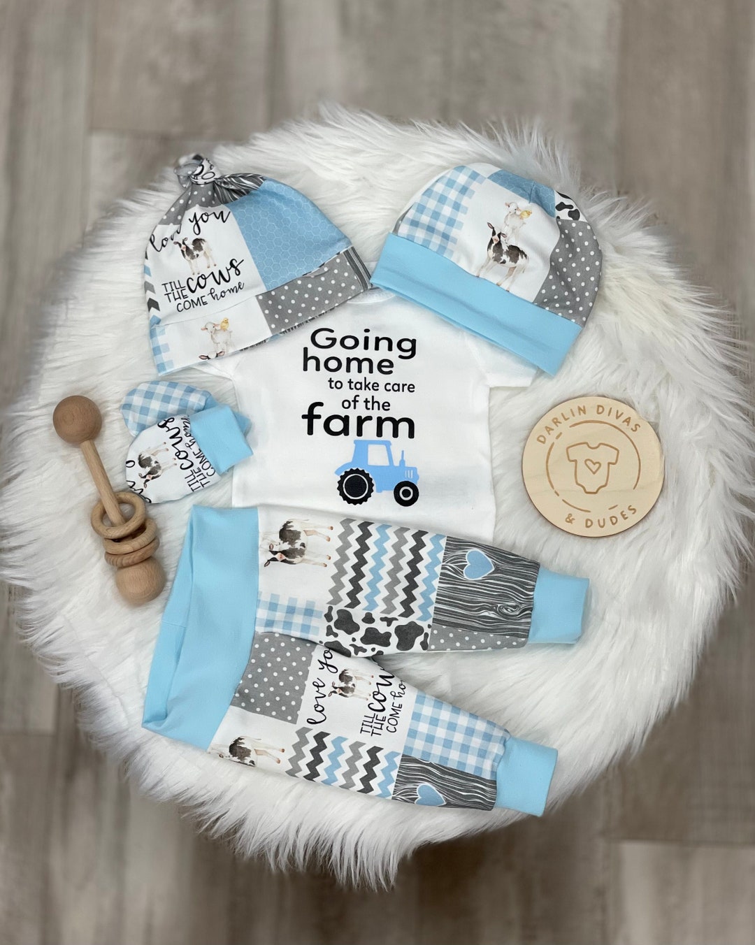 Baby Boy Farm Outfit: Tractor Bodysuit, Patchwork Pants & Hat - Etsy