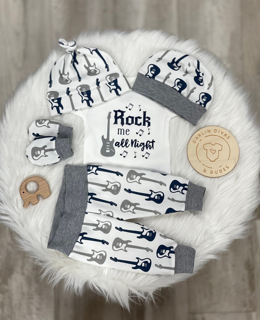 Rock Band Baby Boy Outfit: Guitar Bodysuit, Pants & Hat Set - Etsy