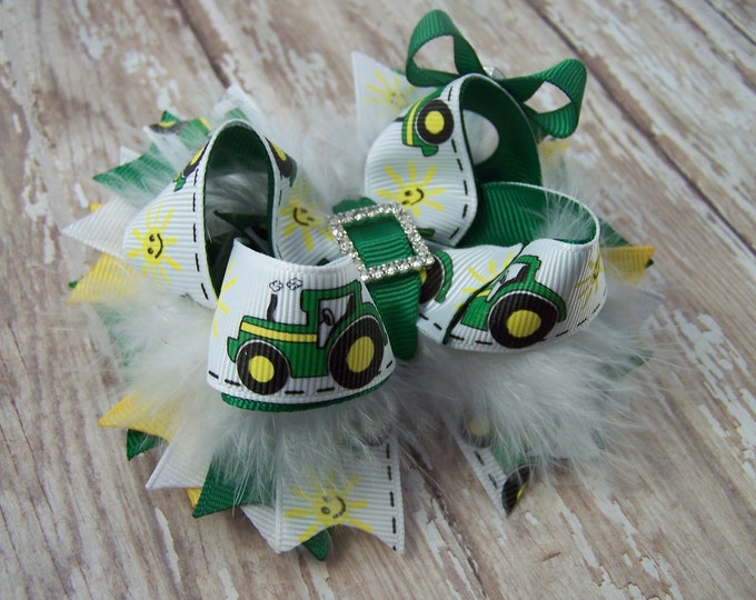 John Deere Inspired Bow Stacked Fluffy Boutique Bow With - Etsy