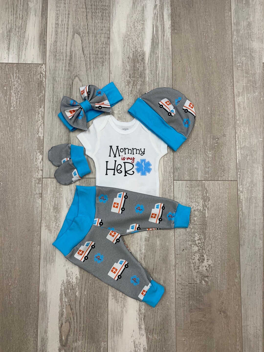 Baby Girl EMT Outfit: Mommy's Hero Bodysuit, Turquoise & Gray Coming ...