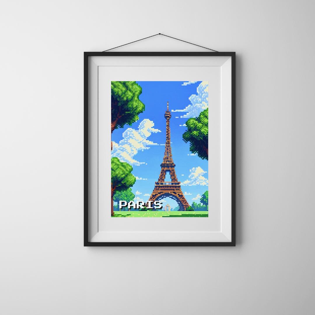Paris Rolled Poster, Pixel Art Wall Decor, Travel Inspiration, Home ...