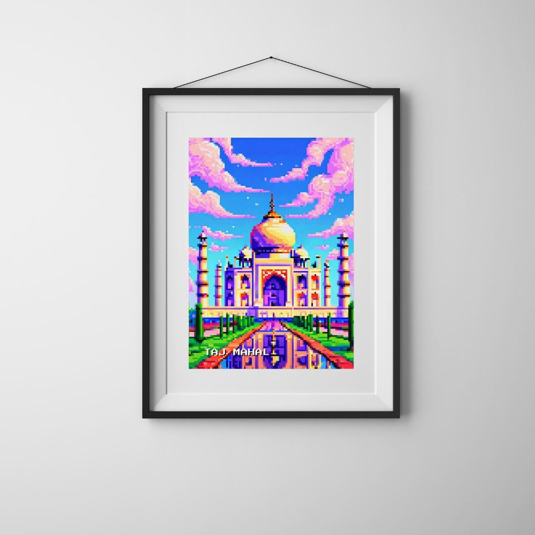 Taj Mahal Rolled Poster, Pixel Art Wall Decor, Travel Inspiration, Home ...